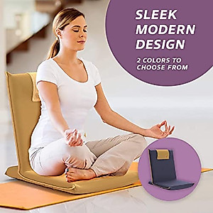 bonVIVO III Floor Chair with Back Support - Floor Gaming Chair, Padded Folding Sofa Chair, Folds Half, Adjustable Meditation Chair, Portable Floor Seat for Adults and Kids, Folds Half - Blue & Beige