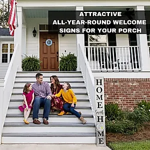 Farmhouse Welcome Sign For Seasonal Front Door Decoration - Double Sided 5 ft Tall Sign w/ 10 Elements Enhances Your Christmas Decor - Standing/Hanging Sign Adds The Perfect Touch To Your Porch