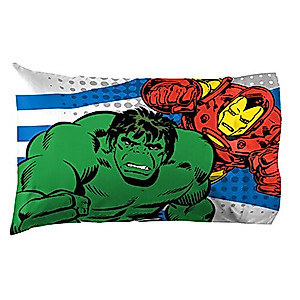 Jay Franco Marvel Comics Full Sheet Set-Features Captain America, Hulk, Iron Man, Spiderman, and Thor, Good Guys Blue