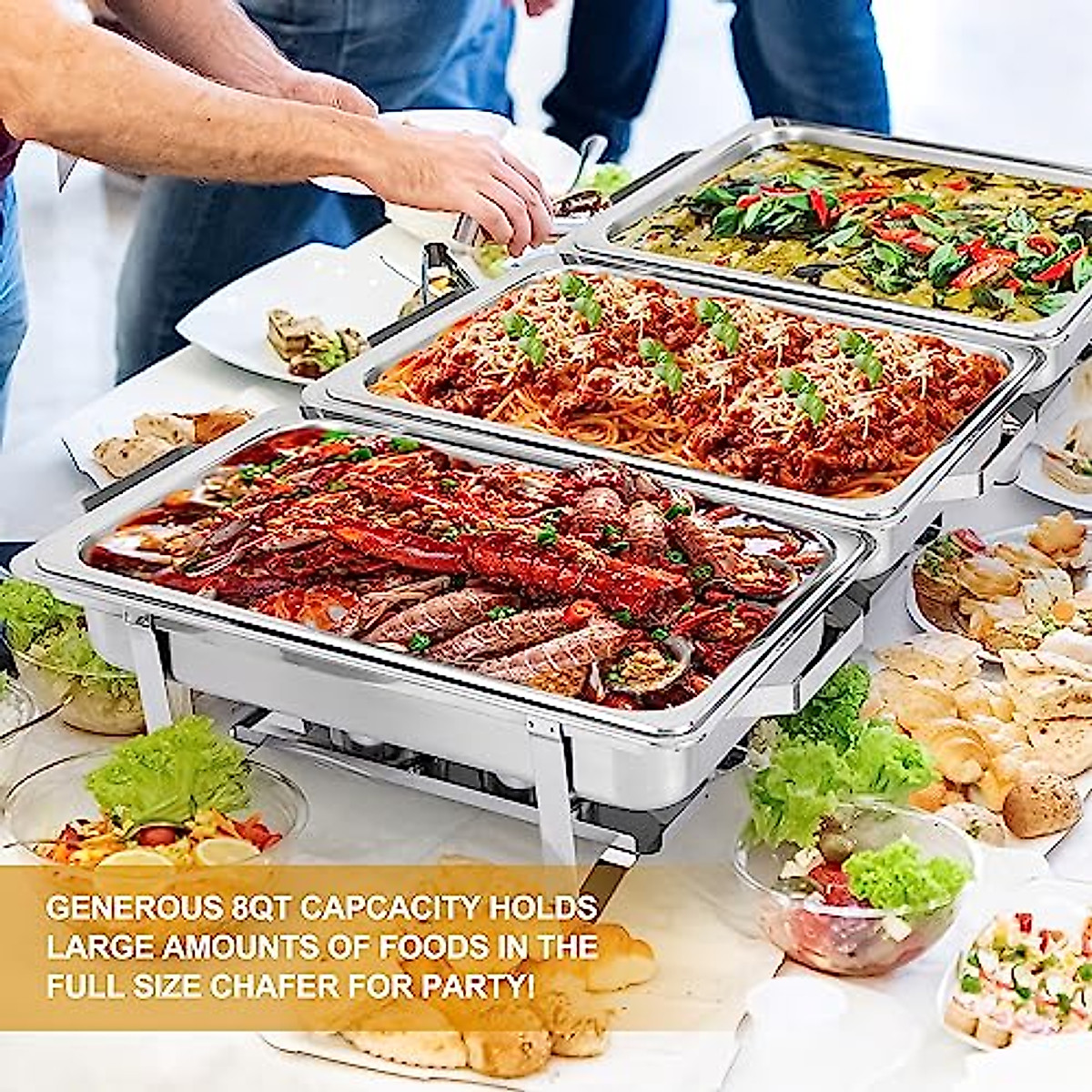 4 Pack Chafing Dish Buffet Set 8 Qt Stainless Steel Complete Chafer Set Catering Warmer Set with Water Pan, Fuel Holder for Parties, Dinners, Catering, Buffet and Weddings