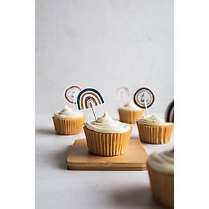 Ashleigh's Boho Rainbow Baby Shower Cupcake Topper Set: 24 Bohemian Rainbow Cupcake Picks & 50 Cupcake Liners, Gender Neutral Boy or Girl Autumn Collection