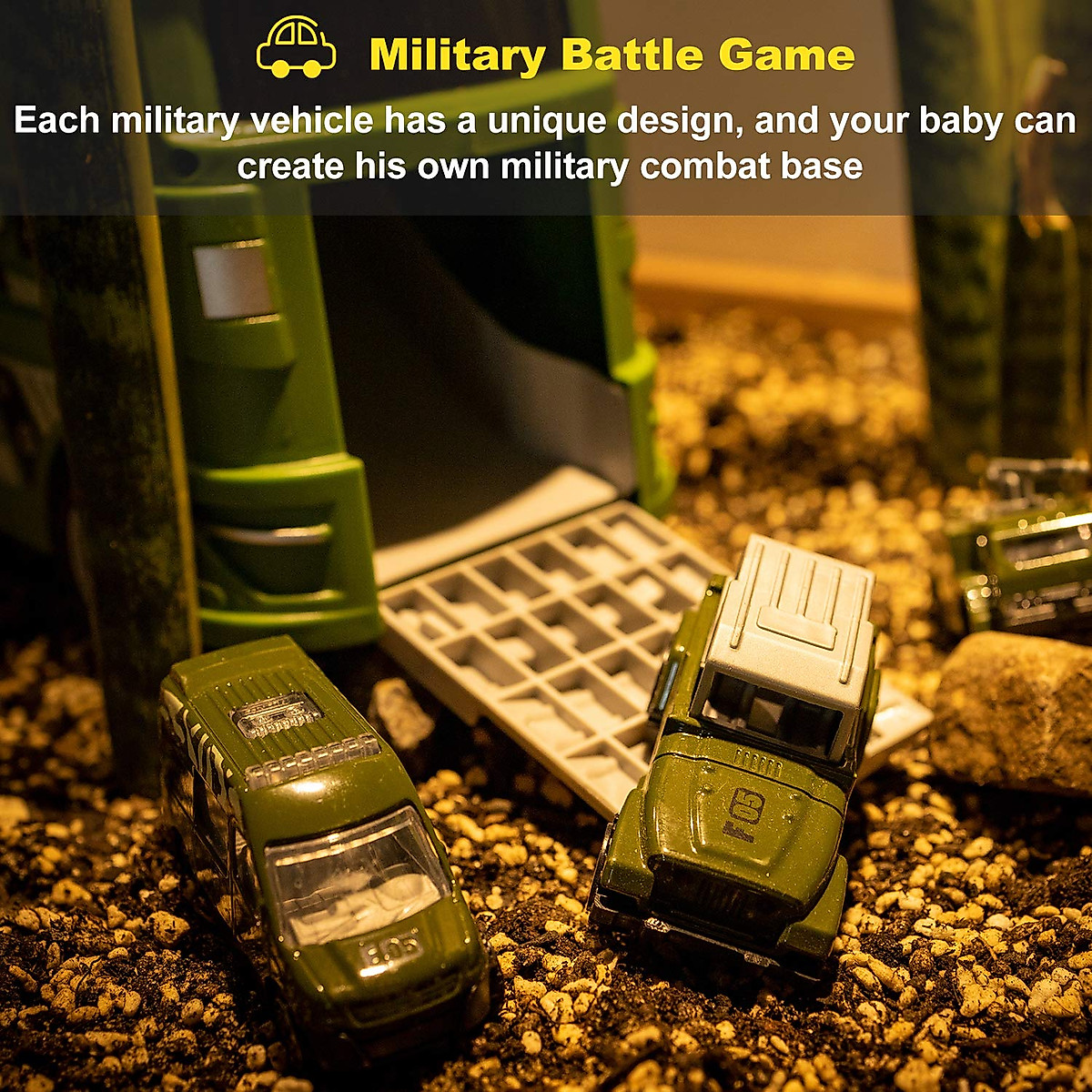 Hautton Diecast Military Vehicles Toy Set, 12 in 1 Mini Alloy Metal Army Battle-Car in Carrier Truck Transport Car Gift for Boys Kids Children