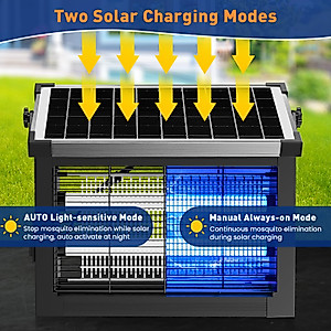 Bug Zapper Outdoor Solar Powered, Zwiran Mosquito Zapper Indoor with 4500V High Powered, Electric Fly Zapper with Extension Cord and Grounding Bracket, Rechargeable Waterproof Mosquito Killer