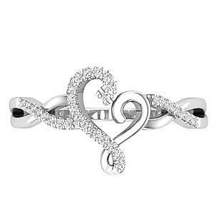 Dazzlingrock Collection 0.10 Carat (ctw) Round White Diamond Women Crossover Heart Engagement Promise Ring 1/10 CT, 10K White Gold, Size 7