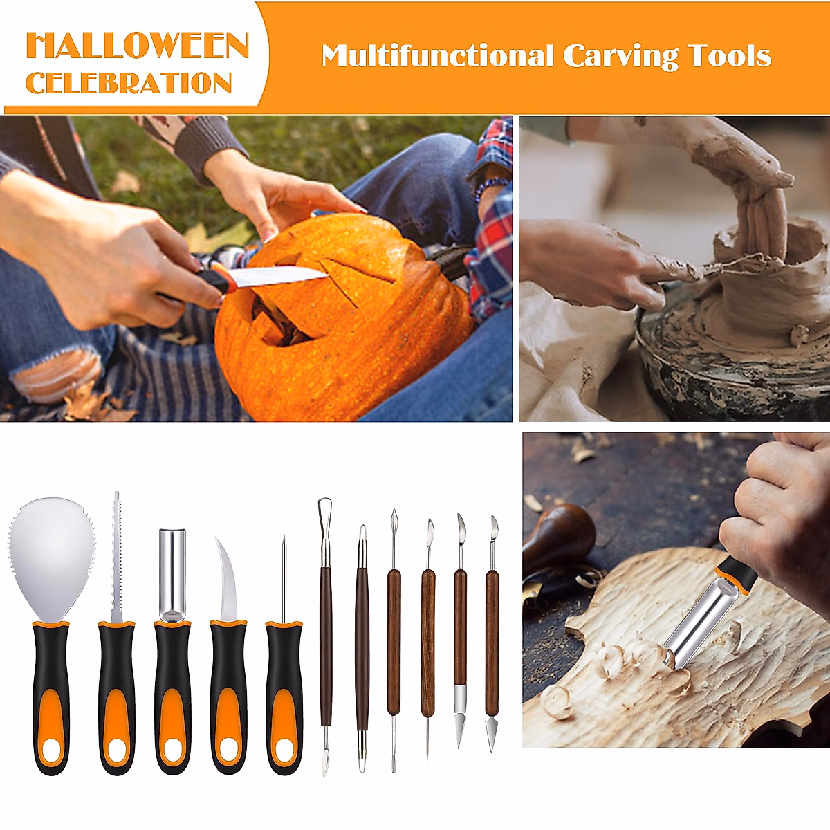 NESSTU Pumpkin Carving Kit with Stencils, 28 PCS Halloween Pumpkin Carving Tools, Professional Pumpkin Carving Set, Heavy Duty Stainless Steel Jack-O-Lanterns Pumpkin Carving Knife for Kids Adults