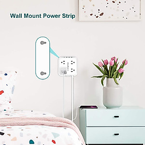 HANDSONIC Power Strip, Mountable Flat Plug Extension Cord with 4 Outlets, 3 USB-A, 1 USB-C, 5 ft Cord, Compact Size Charging Station for Home, Office, Dorm Essentials, Desktop, Travel and Cruise Ship