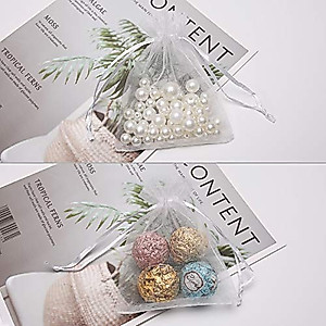 iminoo 50pcs Organza Drawstring Bags, Wedding Favor Bags with Drawstring Premium Jewelry Pouches Party Festival Gift Bags Candy Bags (White, 3.15x3.9 in)