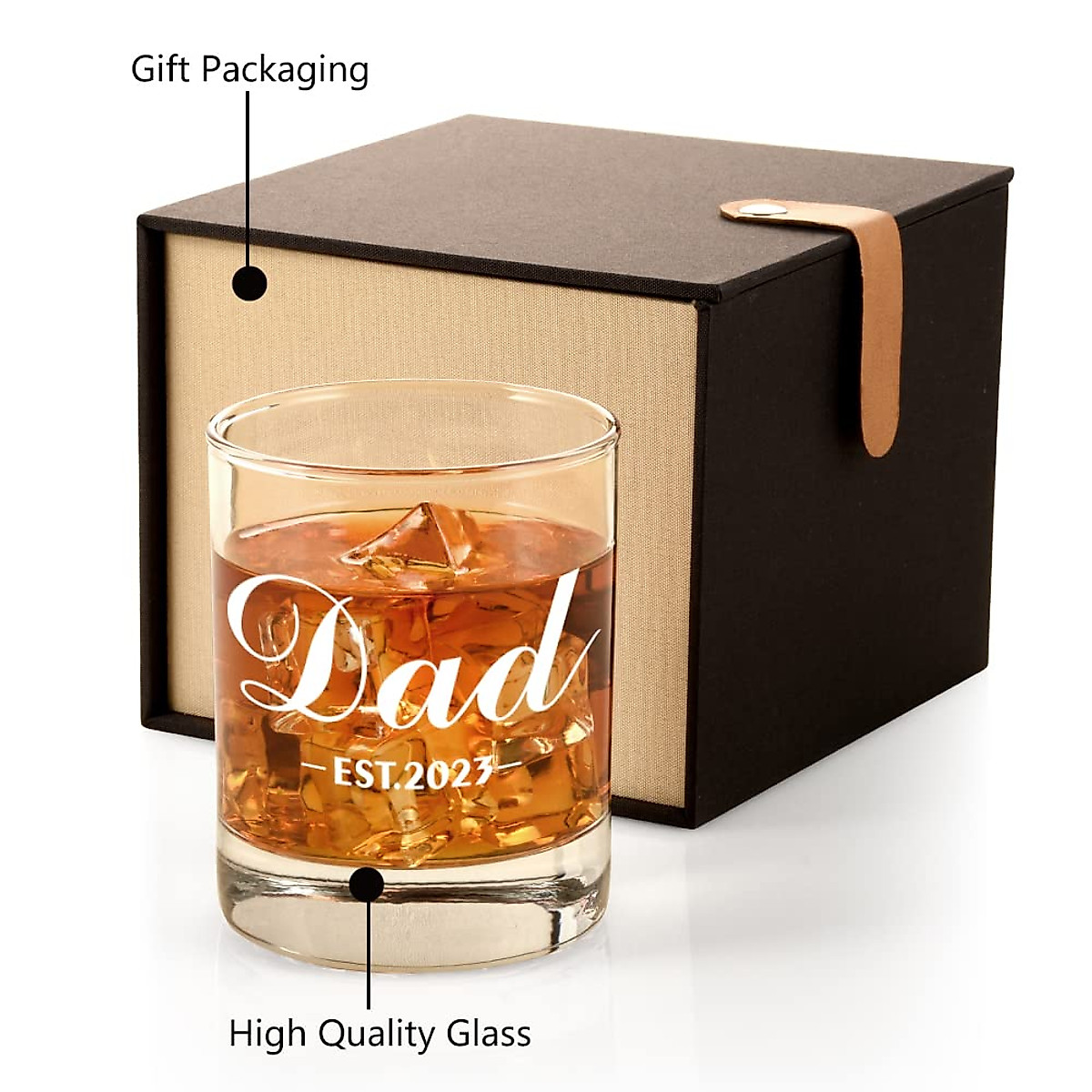 New Dad Gifts for Men- EST 2023 Funny Dad Whiskey Glass- Great Gift for Dads to Be, Expectant Father, First Time Dad, Daddy to be, From Wife, Mother, Father, Friends