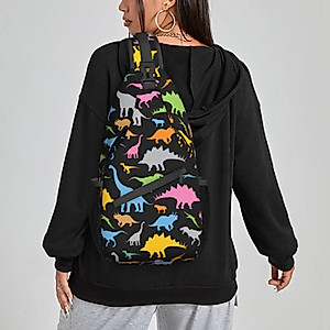 NiuKom Colorful Dinosaur Sling Backpack Crossbody Sling Bag for Women Men Shoulder Bag Travel Hiking Daypack