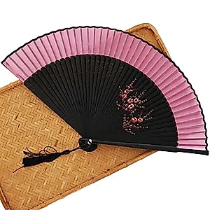PHONME Multipurpose Chinese Style Red Black Vintage Hand Fan Folding Fans Dance Wedding Party Favor Chinese Dance Party Folding Fans Bamboo for Decoration Vintage Style (Color : Khaki)