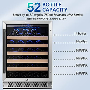 Yeego 24inch Wine Cooler,Wine Fridge 54 Bottle Wine Refrigerator with Professional Compressor Fits Large Bottles Low noise Built in or Freestanding Wine Fridge