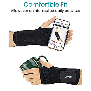 Vive Wrist Brace - Carpal Tunnel Hand Compression Support Wrap for Men, Women, Tendinitis, Bowling, Sports Injuries Pain Relief - Removable Splint - Universal Ergonomic Fit (Black, Left)