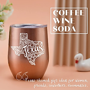 Onebttl Us States Themed Travel Homesick Gift, Souvenirs for Women, 12oz Stainless Steel Wine Tumbler with Lid, Perfect for Christmas, Moving Gift - Texas Rosegold