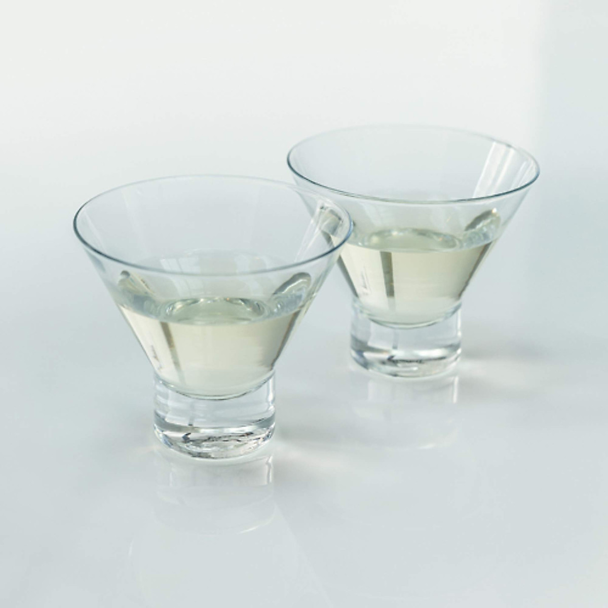Viski Heavy Base Stemless Martini Glasses Set of 2 - Premium Short Crystal Cocktail Glass Gift Set, 7.5 oz.
