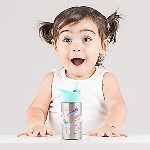 Stephen Joseph Stainless Steel Water Bottles, 18 OZ, Straw lid, Reusable tumbler, Insulated, Unicorn