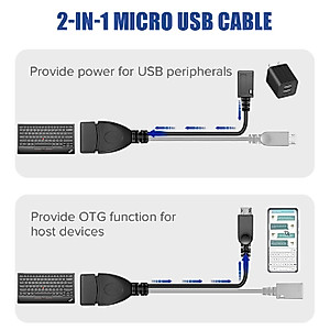 FAWETTY Micro USB OTG Splitter Cable，2-in-1 Micro USB to USB Adapter (OTG Cable + Power Cable) for Fire Stick, Playstation Classic and More - 2 Pack