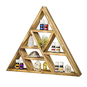 Triangle Crystals and Healing Stones Display Floating Shelf, Large 17" Rustic Wood Wall Shelf or Tabletop Home Decor for Bedroom, Bathroom, Living Room, Office, Meditation, Altar, Storage Shelf