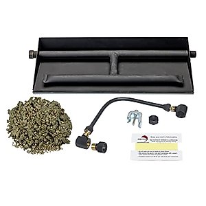 Dreffco 24" Natural Gas Powder Coated Steel Complete Fireplace Dual Row Burner Pan Kit for 24" Log Set. Now Includes a Bonus Bag of Glowing Embers!
