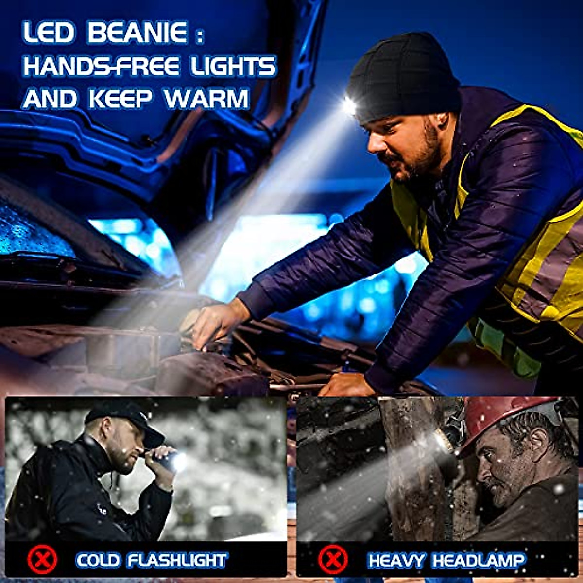 LED Beanie with Light Gifts for Men: Valentines Day Gifts for Him Birthday Gift for Dad Grandpa Husband Brother Boyfriend Him Adult Teens - Soft Warm Headlamp Hat for Camping Fishing Hunting