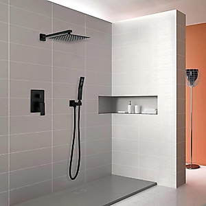 BALLEERUN Shower Faucet Kit 10-Inch Matte Black Showerhead and Handle Kit Bathroom Luxury Shower Faucet with Square Rain Showerhead and High-Pressure Handheld Sprayer Shower Valve and Trim Kit
