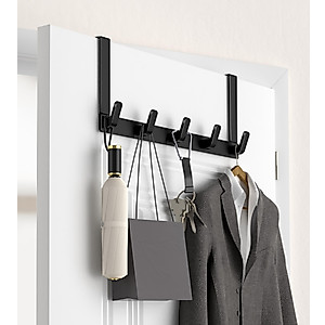 KitchLife Over The Door Hooks Hanger with Extended Arms for Easy Use by Women - Bathroom Accessories and Towel Rack Organization - 1 Pack, Matte Black