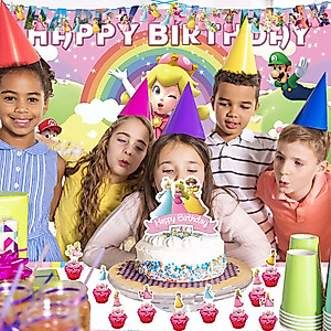 Mario Princess Peach Party Decorations, Mario Princess Peach Birthday Party Supplies Include Banner, Balloons, Hanging Swirls, Backdrops, Cake Toppers, Tablecloth, Mario Princess Peach Party Favors
