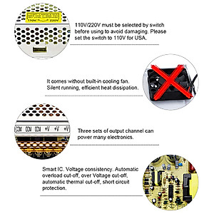 SHNITPWR 18V 10A 180W Power Supply Adapter Transformer AC 110V 220V to DC 18 Volt 10amp 9A 8A 7A 6A 5A 1A Converter LED Driver 3 Output Ports for LED Light 3D Printer CCTV Camera