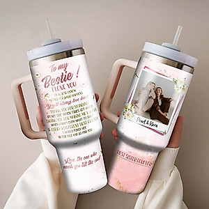 WAZONE Personalized To My Bestie Tumbler 40oz with Handle and Straw Custom Name Photo Stainless Steel Double Walled Insulated Travel Mug Birthday Christmas Best Gifts For BFF Friends