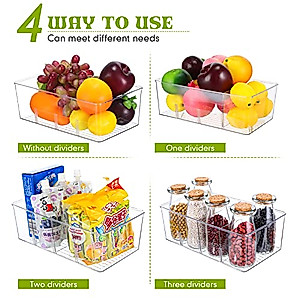 12 Pcs Food Storage Organizer Bins Acrylic Snack Organizer for Pantry Clear Bins with 3 Removable Dividers Refrigerator Organizer Bins Stackable Storage Bins Containers for Kitchen Fridge Cabinet