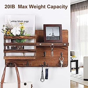 WeBravery Decorative Key Hanging Rack with 10 Hooks – Easy Install Natural Wooden Key and Mail Holder for Wall Mount – Entryway Decor Rack with Shelf (Brown)