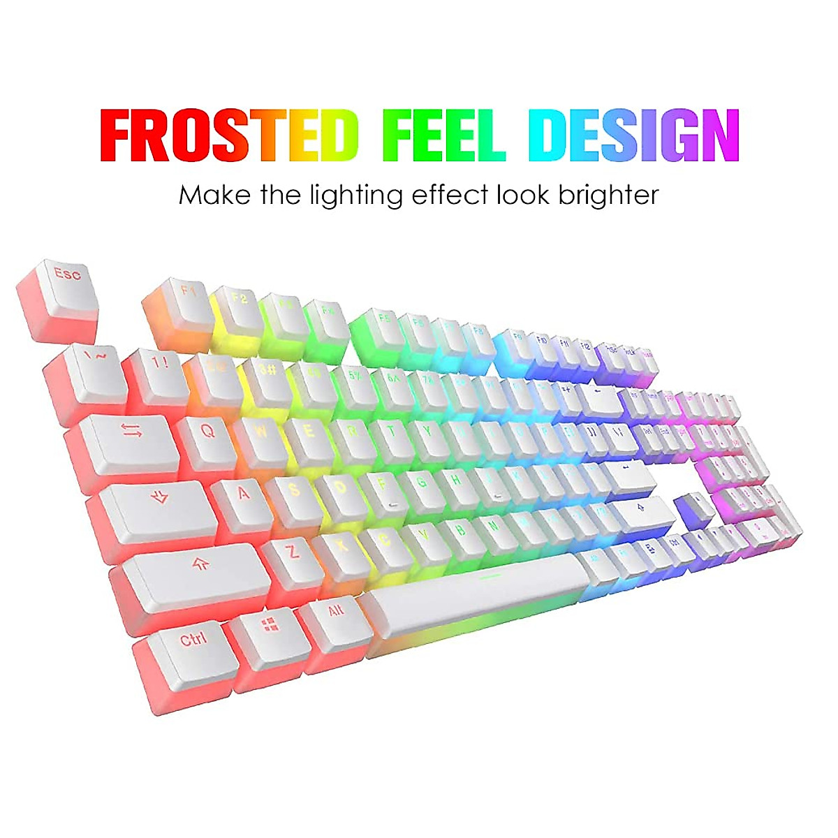 MANBASNAKE Pudding Keycaps Double Shot PBT Keycap Set with Translucent Layer,for 104 87 61 Keys RGB Backlit Mechanical Keyboards,OEM Profile,US Layout-White