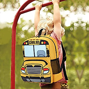 Kids Backpack for Boys Girls Preschool Bookbags 3D Cartoon Daycare Toddler Bags (Yellow bus)