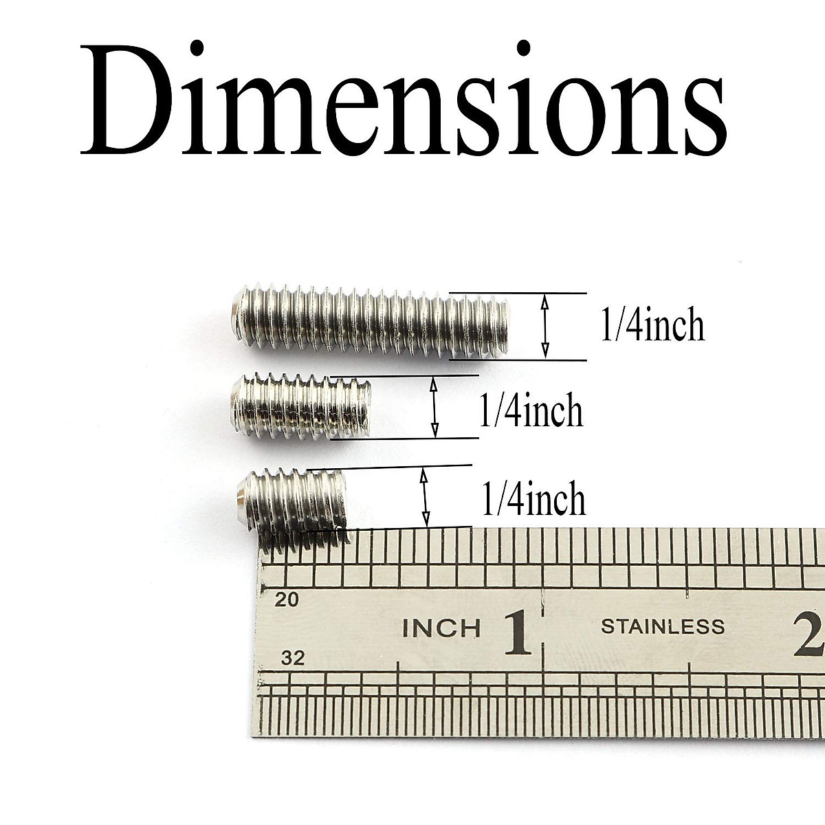 RuiLing 25PCS 1/4-20x1/2" Hexagon Hex Socket Set Screws 304 Stainless Steel Full Thread Cup Point Grub Screws