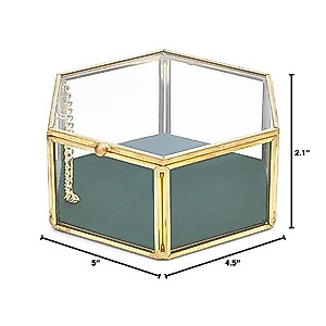 Juvale Velvet Glass Jewelry Box, Gold Hexagon Box for Trinkets (5 x 4.5 x 2.1 In)