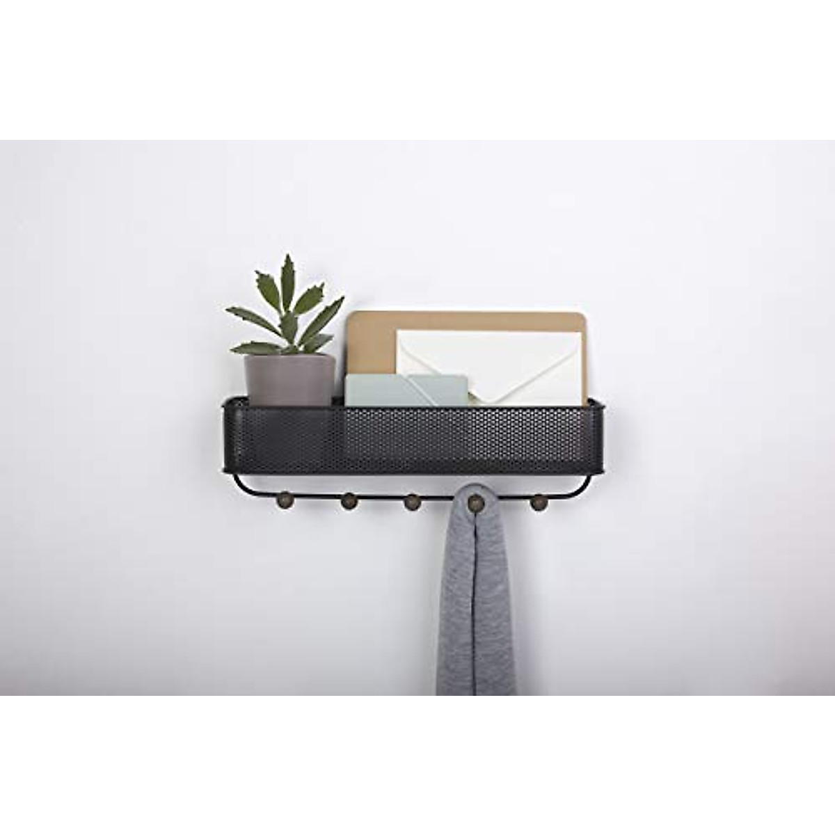 Umbra Estique Wall Organizer and Storage with Hooks, Black/Walnut