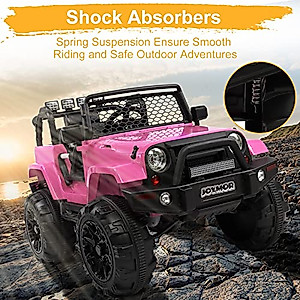 JOYMOR Large Ride on Truck, 12V Kids Electric Battery Powered Car with Remote Control, Motorized Toddler Vehicles Truck Toy, Adjustable Speeds, MP3 Player, LED, Horn (one seat, Pink)