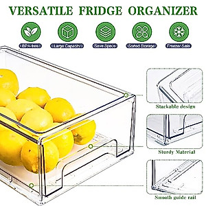 Totexil Fridge Drawers, 2 Pack Clear Stackable Pull Out Refrigerator Organizer Bins, BPA-Free Plastic Pantry Organization and Storage, Clear Storage Bins with Drawers for Kitchen Cabinet Office(Large)