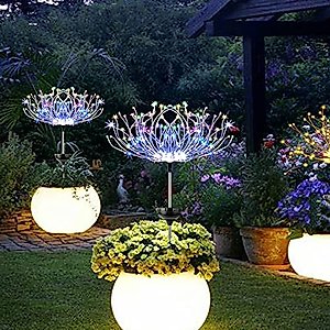 Honche Solar Outdoor Lights Fireworks Fairy Firefly String Lights Starburst Lamp Flowers Trees Patio Pathway Party Solar Garden Lights Outdoor Waterproof Christmas Decorations 2 Packs(Y-Multi Color)