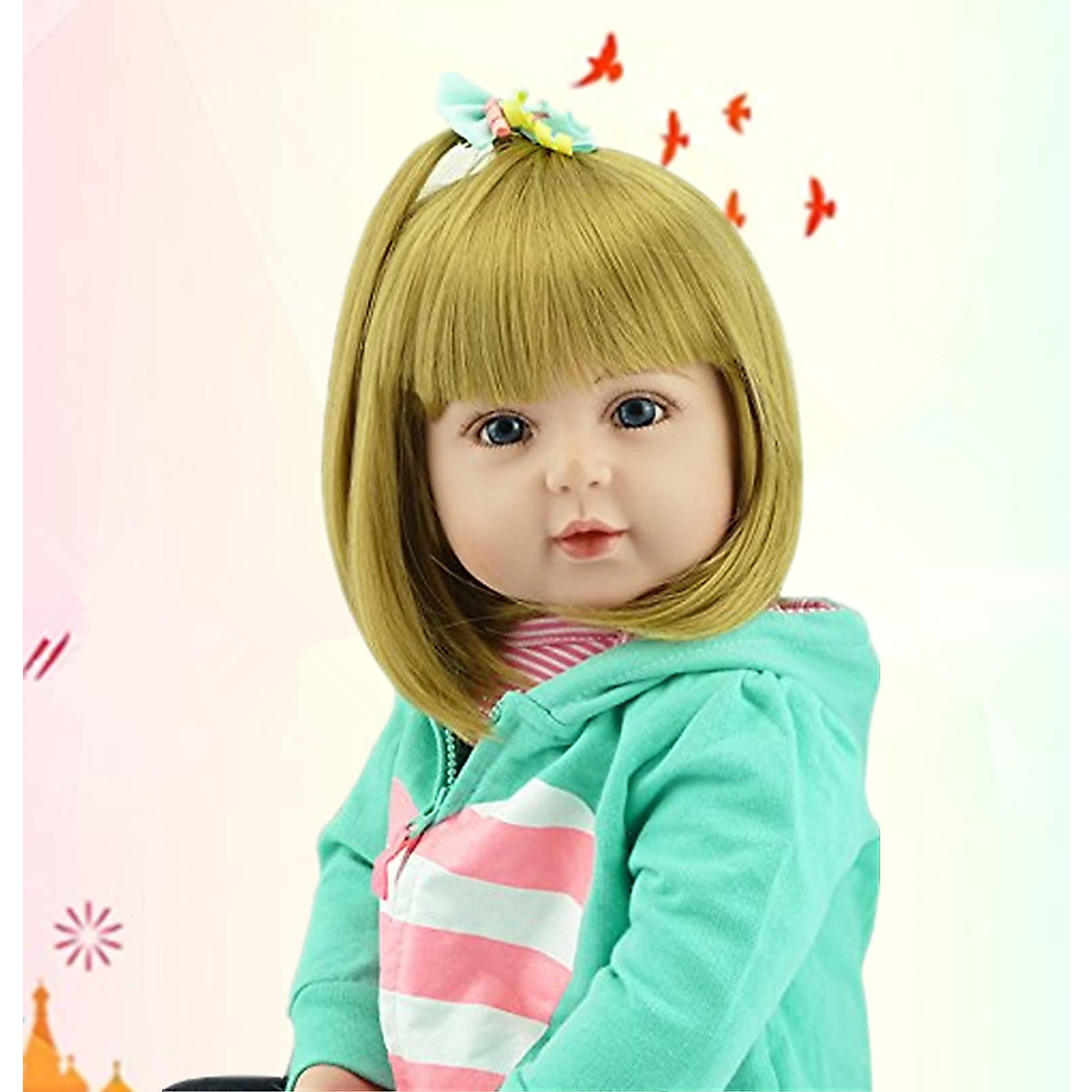 Pedolltree Lovely Handmade Soft Silicone Reborn Toddler Girl Dolls Golden Hair 24 Inch 60cm Realistic Looking Newborn Vinyl Dolls Toddler Toy for Kid Xmas Gift