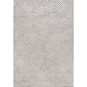 JONATHAN Y SBH103B-5 Jordan High-Low Pile Art Deco Geometric Indoor Outdoor Area-Rug Bohemian Contemporary Easy-Cleaning Bedroom Kitchen Backyard Patio Porch Non Shedding, 5 ft x 8 ft, Beige