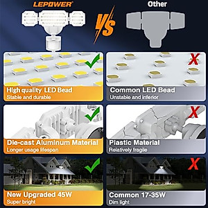 LEPOWER 48W LED Security Lights, 5200LM Motion Sensor Flood Lights Outdoor, Motion Detector Flood Light with Adjustable 72ft &Time Setting, 3 Head Flood Light for Outside Garage, Yard, Porch, Entryway