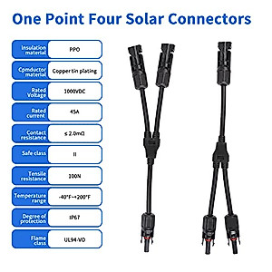 Solar Panel Y Branch Parallel Cable 2 Pairs, 45A Waterproof Solar 2 to 1 Adapter Cable Wire Male Female Connector, (MFF+FMM 2 Pair,30CM/0.98FT)
