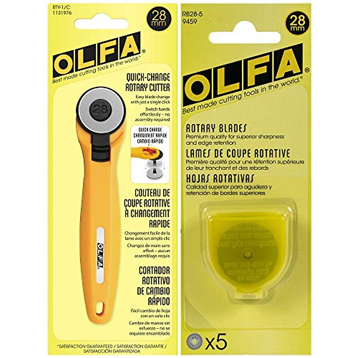OLFA Rotary Fabric Cutter 28MM with 5 Blade Refill For Quilting, Sewing, and Crafts