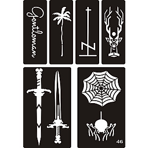 Kotbs 6 Sheets Henna Tattoo Stencil Kit, 52pcs Cross Sword Arrow Patterns Temporary Glitter Airbrush Tattoo Stencils Arabian Tattoo Stickers for Face Paint Body Art