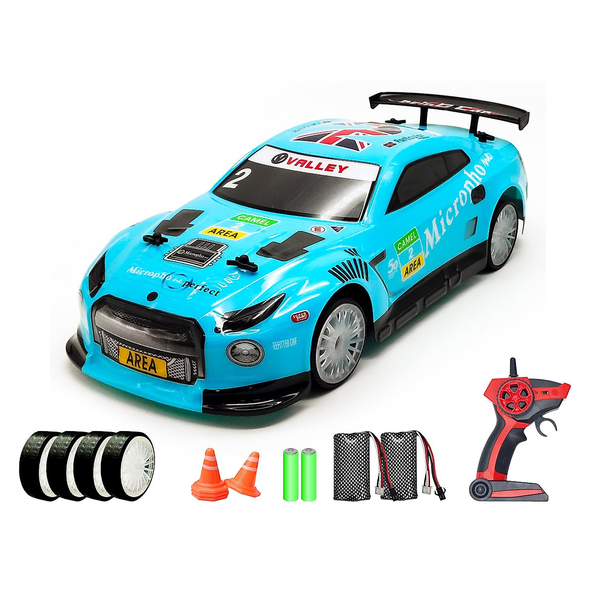 VOLANTEXRC RACENT RC Drift Car - 1:14 Scale 4WD 15MPH Fasr Remote Control Toy with Drifting & Racing Tires, 2 Rechargeable Batteries, Gifts for Boys Kids Adults (Blue)