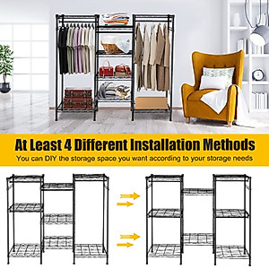 Hestiasko M3 Wire Garment Rack Heavy Duty Clothes Rack with 8 Tiers Adjustable Wire Shelving and 4 Hanging Rods/Freestanding Metal Wardrobe Closet Max Load 800lbs 68.5" L X 17.8" W X 75.0" H