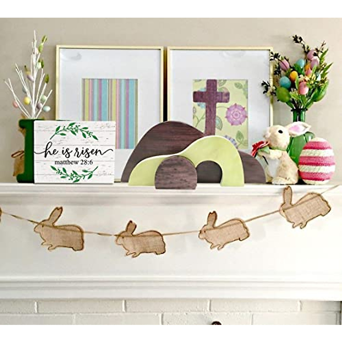Ahzemepinyo Easter Resurrection Scene Set  He is Risen Wooden Tabletop Centerpieces Decorations The Tomb was Empty Signs for Jesus Easter Home Holiday Table Décor
