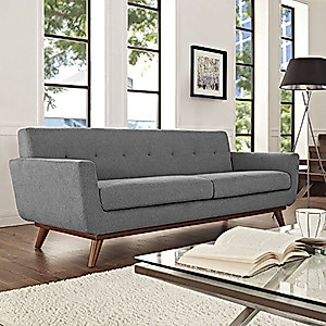 Modway Engage Mid-Century Modern Upholstered Fabric Sofa in Expectation Gray