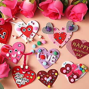 Valentines Day Crafts for Kids - 361PCS DIY Valentines Heart Craft Set for School Gift, 108 Hearts, 50 Googly Eyes, 60 Pom Poms, 36 Wooden Beads, Craft Supplies for Valentines Party Favor Decoration