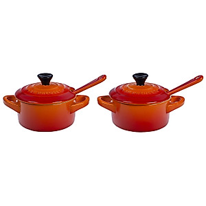 Le Creuset Stoneware Set of 2 Condiment Dish and Spoon Set, Flame